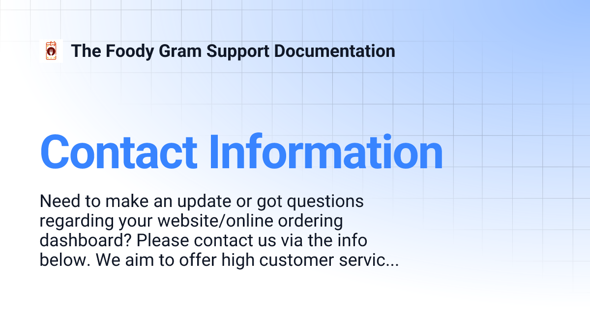 Contact Information | The Foody Gram Support Documentation